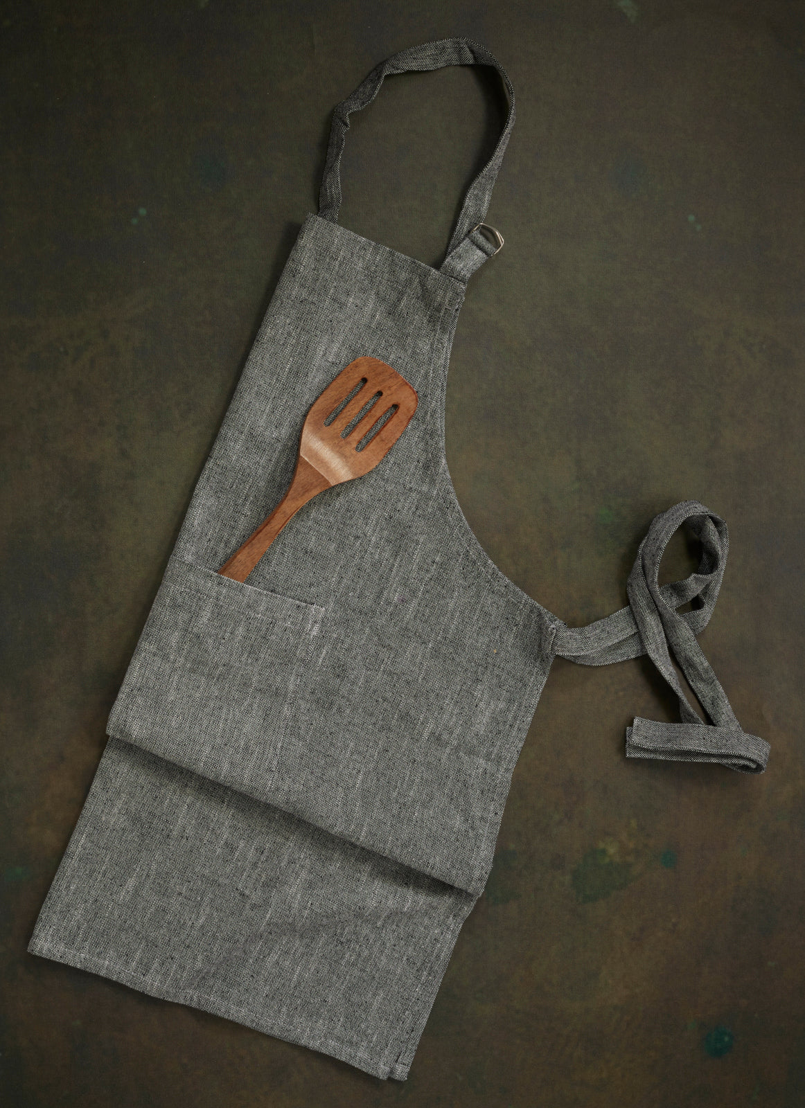 Chef Apron - Slub Cotton Chambray Apron With Wooden Spatula