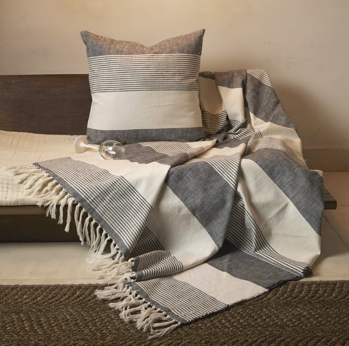 Cotton Woven Stripes Throw with Pillow Cover